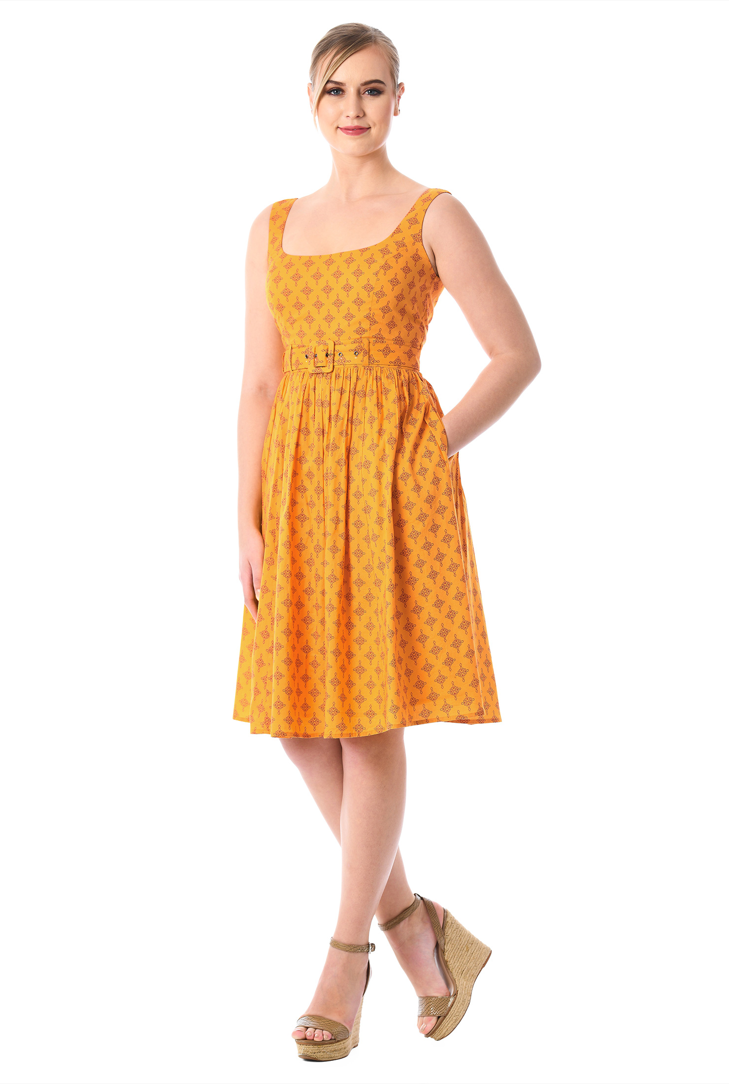 Shop Vibrant graphic print cotton belted dress | eShakti