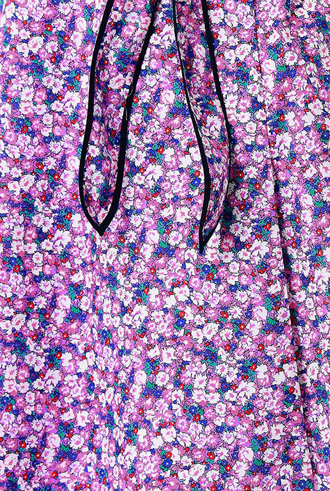 Shop Contrast piped floral print cotton wrap dress | eShakti