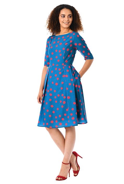 Shop Stripe polka dot print crepe dress | eShakti