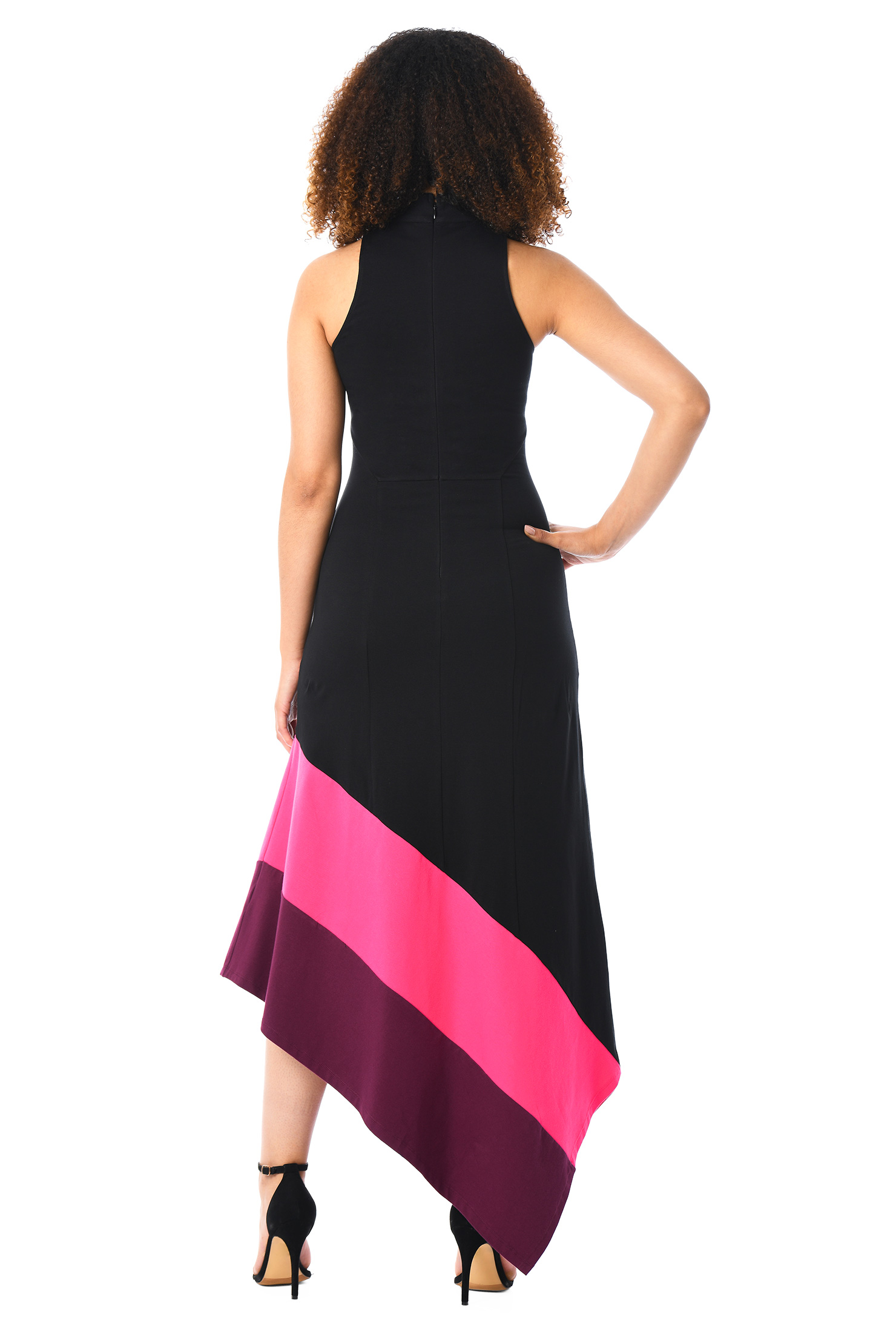 Shop Cotton knit asymmetric colorblock hem maxi dress | eShakti