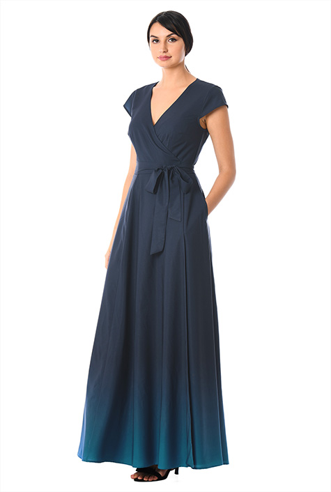 Shop Ombre print crepe maxi wrap dress | eShakti