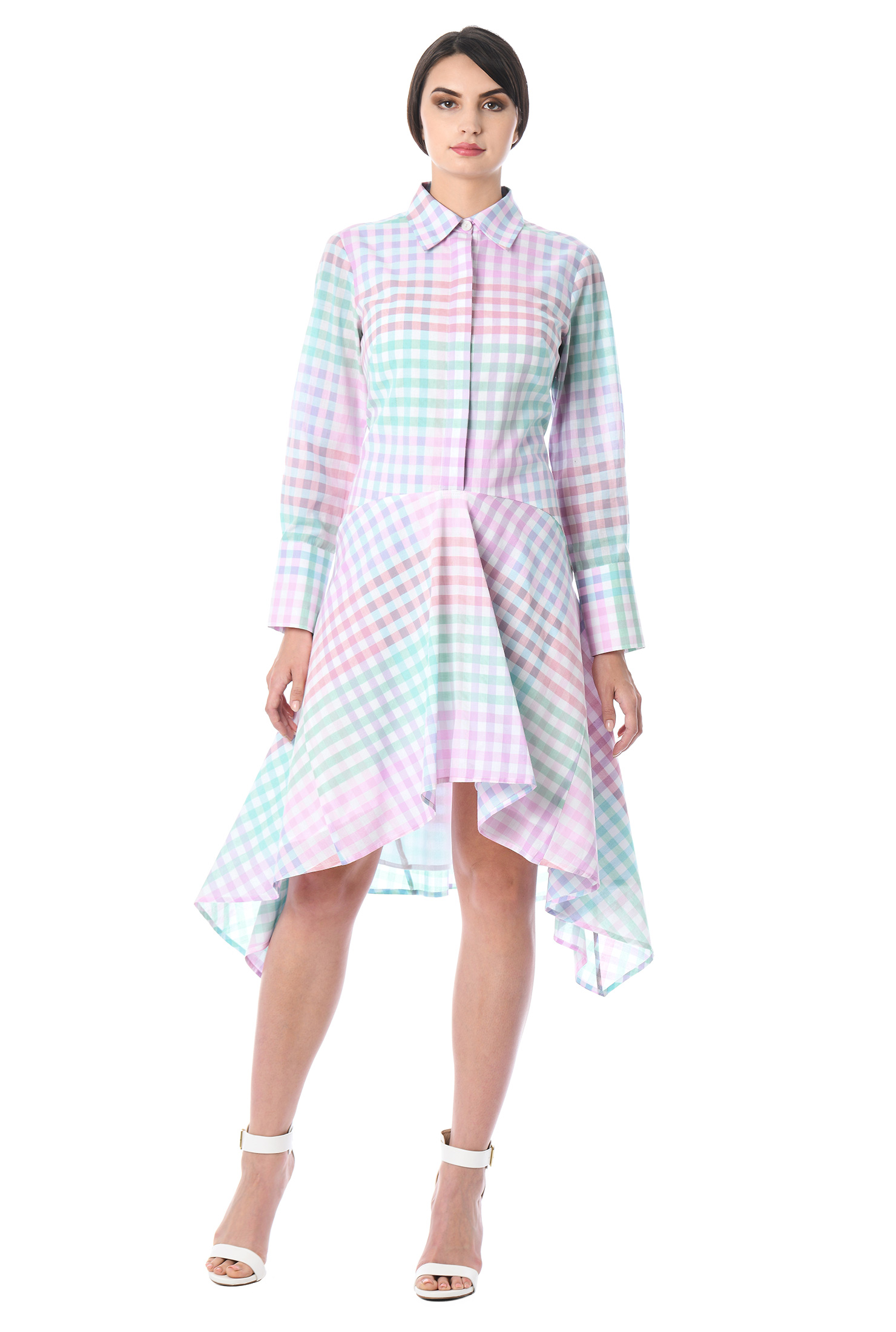 Shop Pastel check cotton high-low shirtdress | eShakti