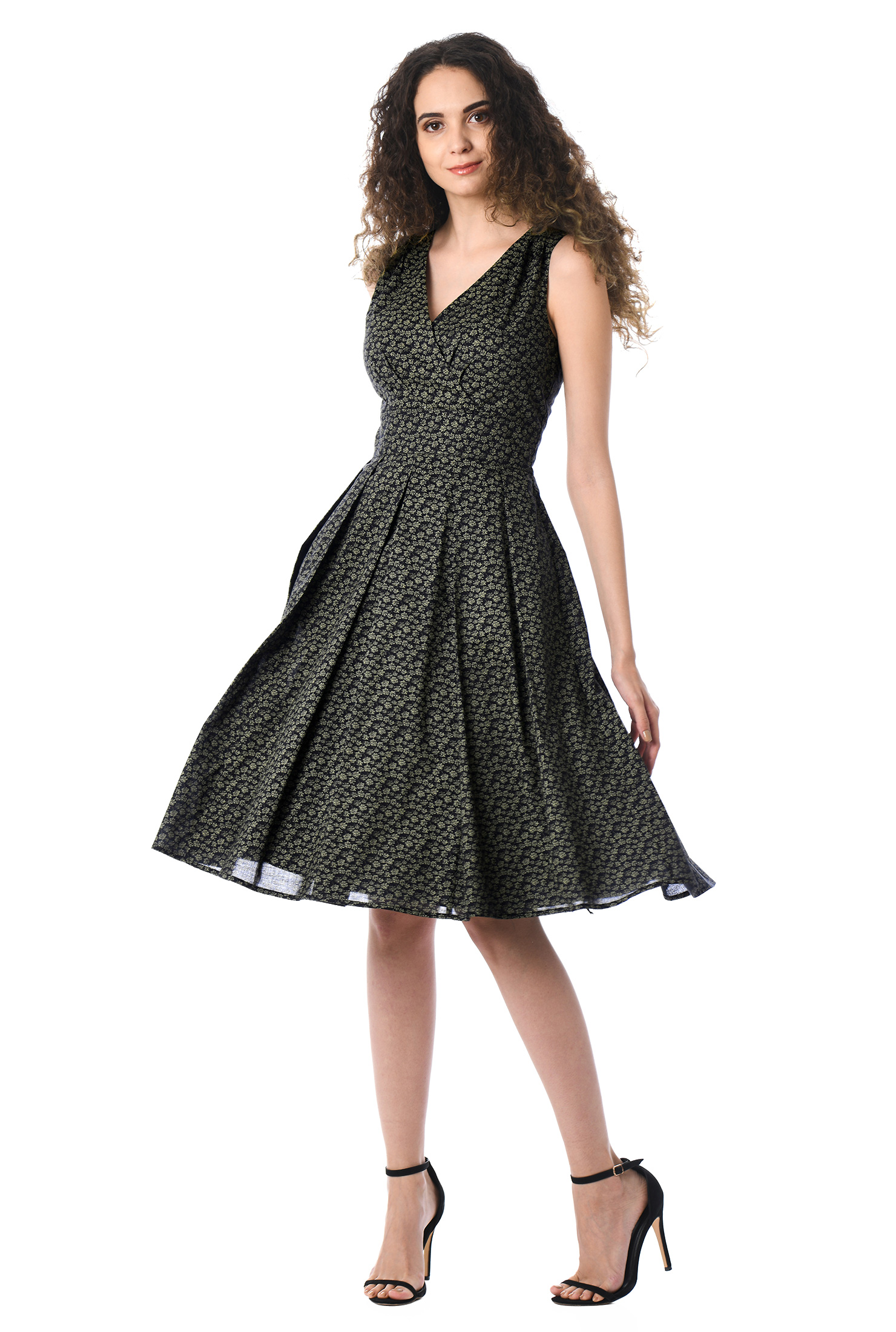 Shop Pleated surplice ditsy floral cotton dress | eShakti