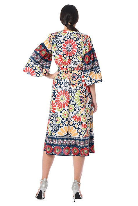 Shop Tile print ruched sleeve crepe dress | eShakti