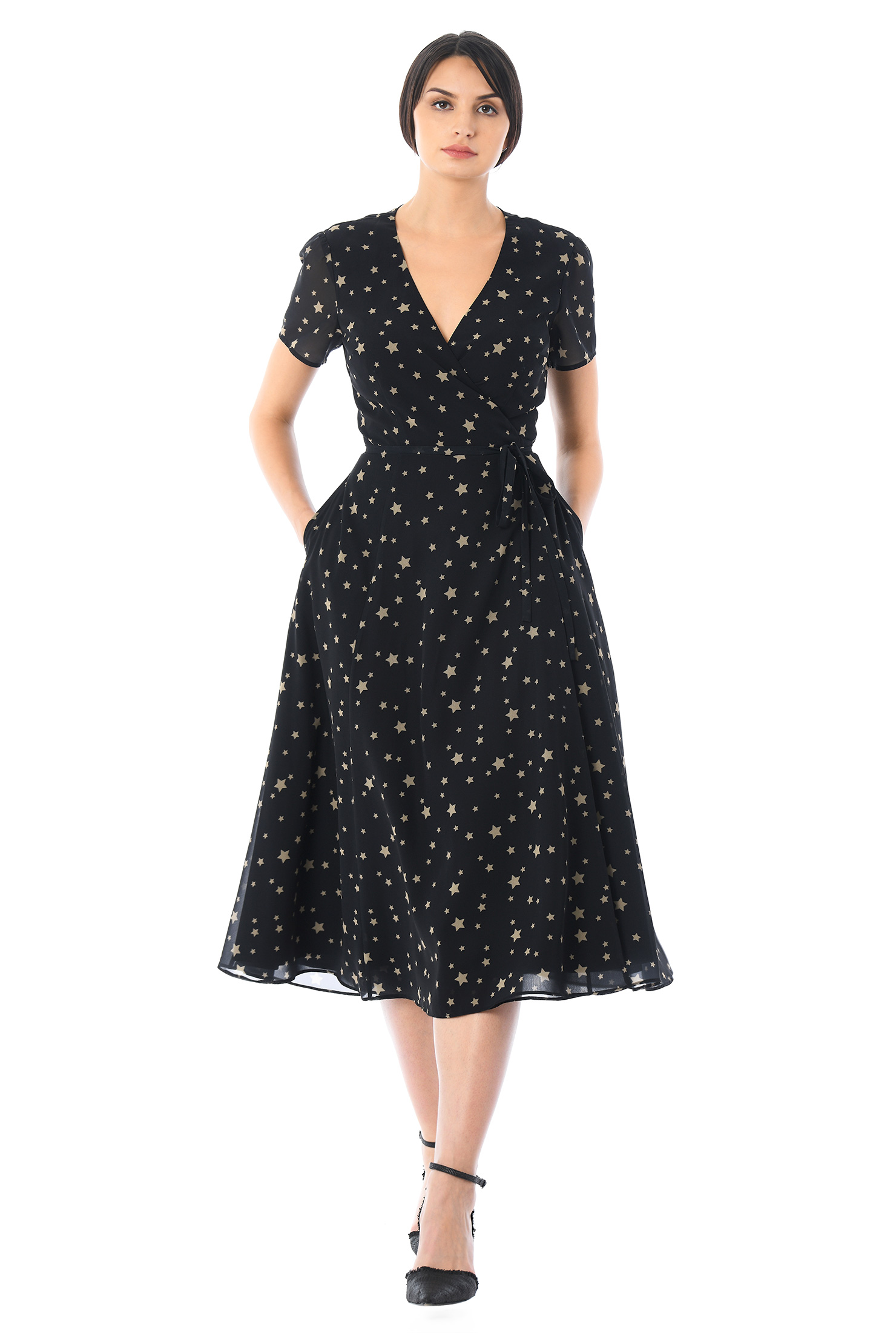 Shop Star print georgette midi wrap dress | eShakti