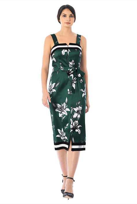 Shop Lily and stripe print dupioni sheath dress | eShakti