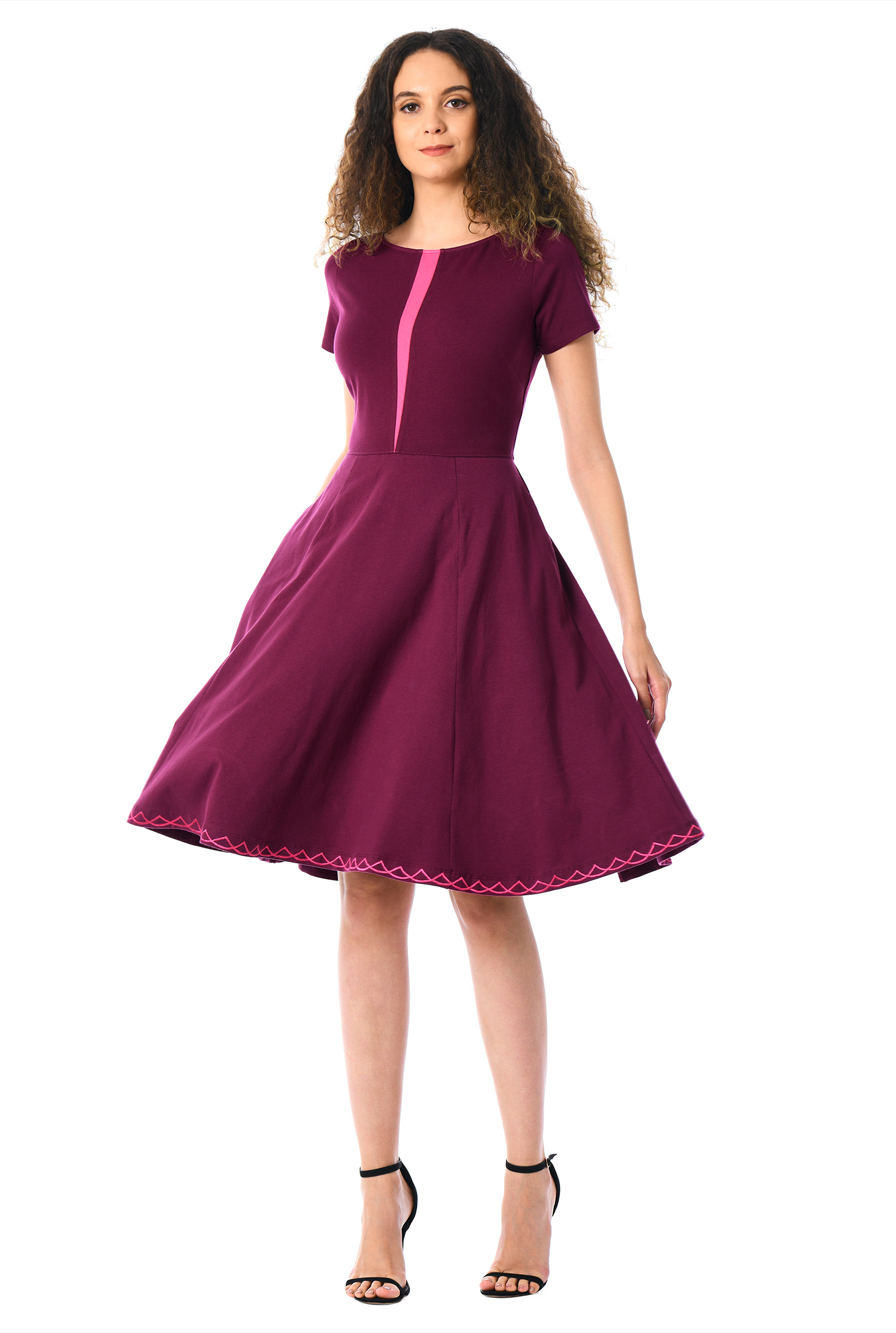 Shop Colorblock cotton knit embellished dress | eShakti