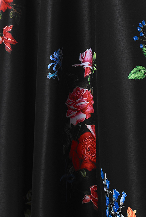 Shop Sash tie rose print trapunto hem dupioni maxi skirt | eShakti