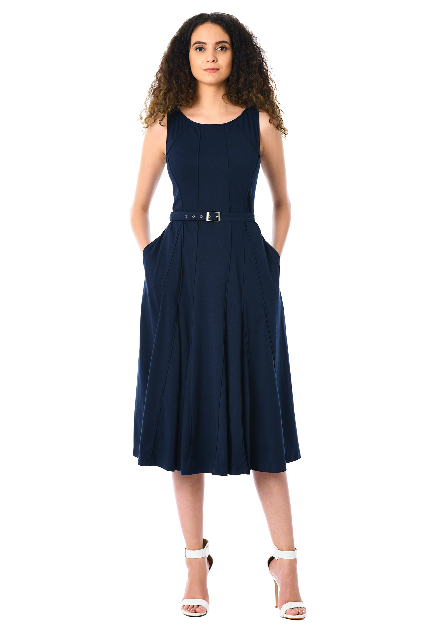 Shop Cotton knit godet belted dress | eShakti