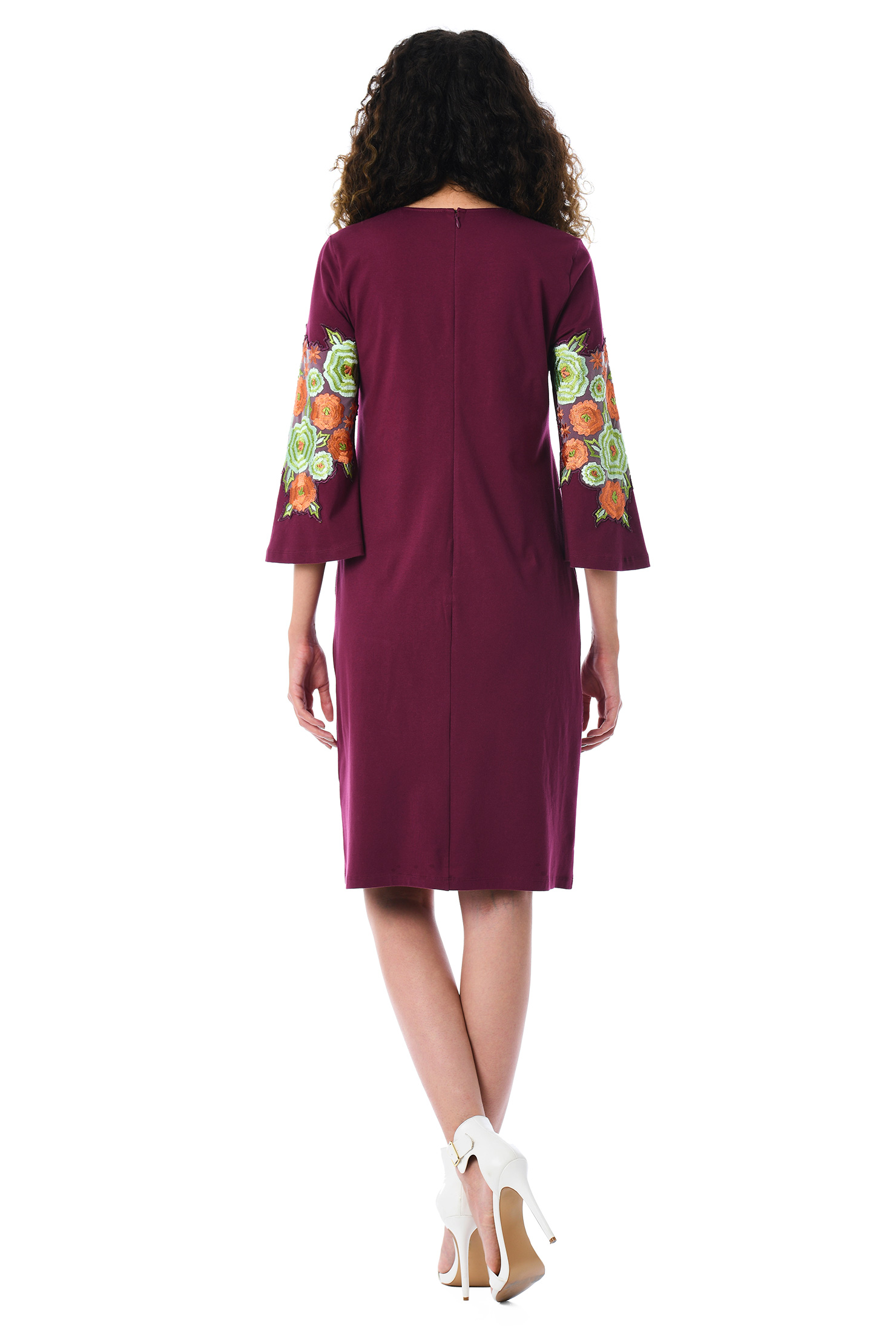 Shop Floral embellished cotton knit shift dress | eShakti