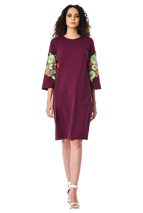 Shop Floral embellished cotton knit shift dress | eShakti
