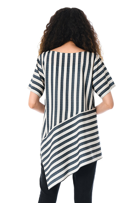 Shop Stripe print crepe asymmetric hem tunic | eShakti