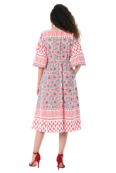 Shop Tile print ruched sleeve crepe dress | eShakti