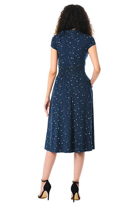 Shop Tie neck star print cotton knit dress | eShakti