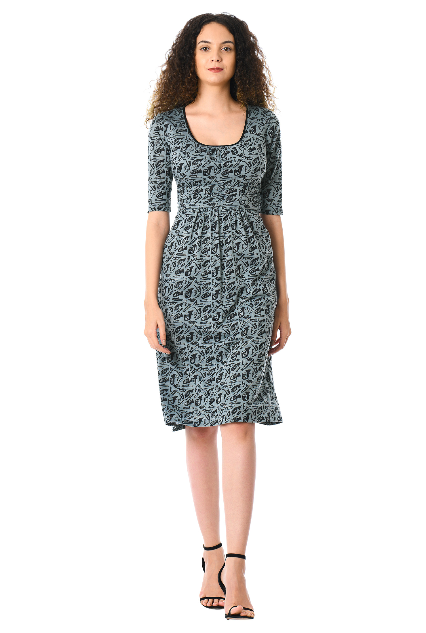 Shop Pleat waist bugle print cotton knit dress | eShakti