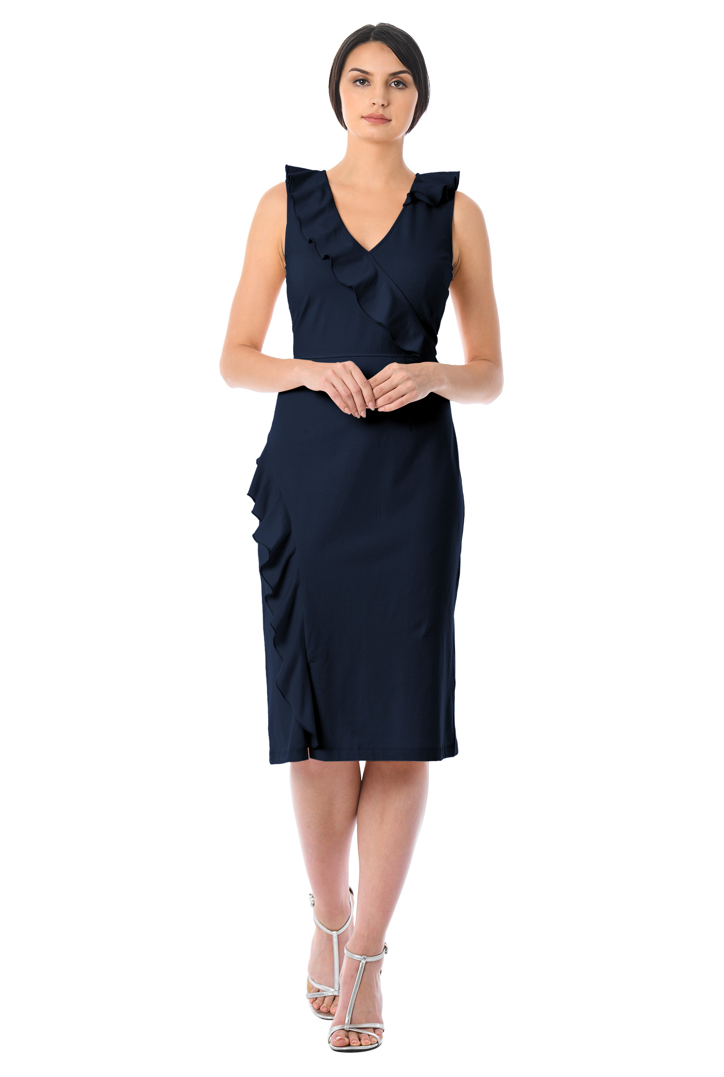 Shop Diagonal ruffle cotton knit sheath dress | eShakti