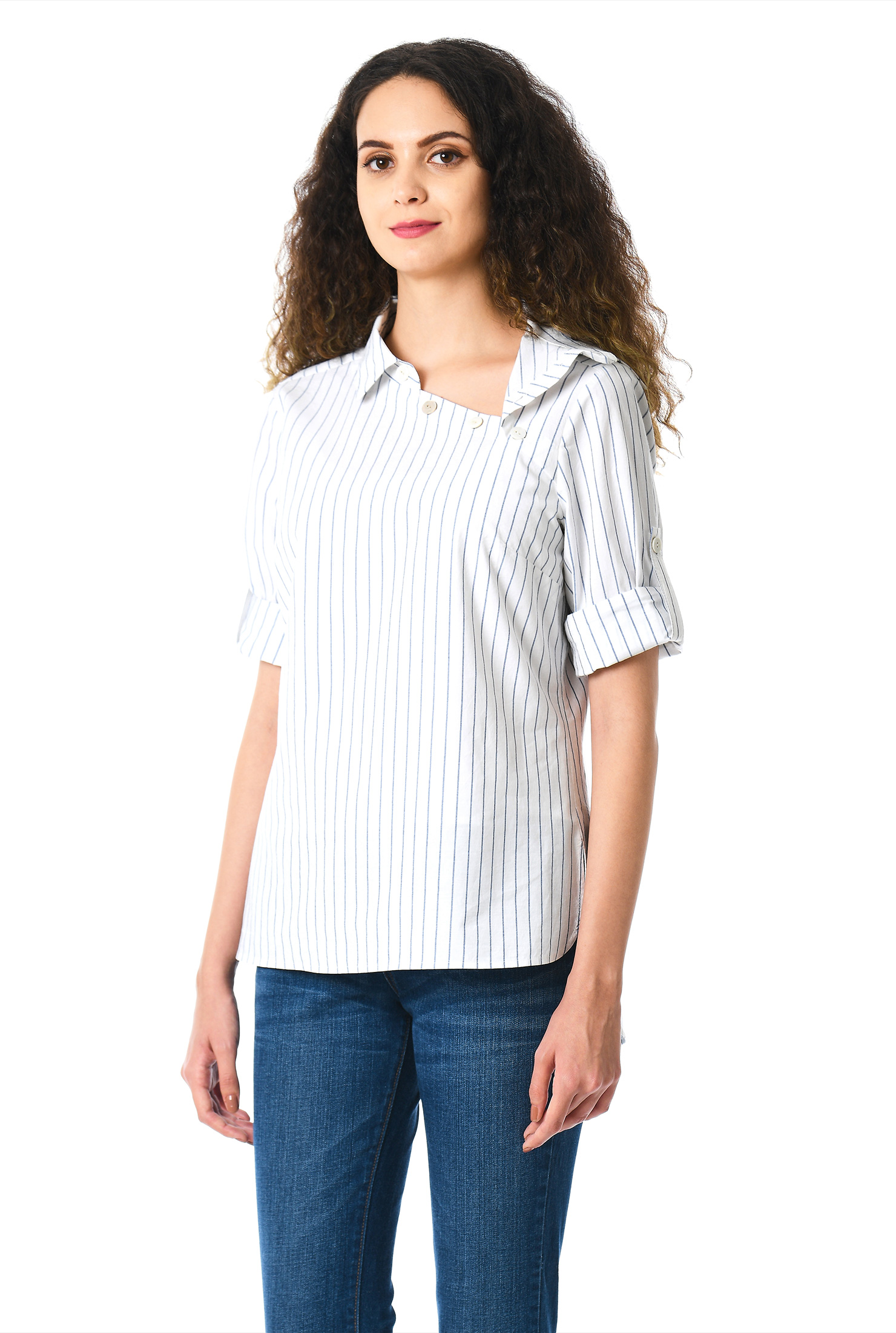 Shop Side button stripe cotton shirt | eShakti