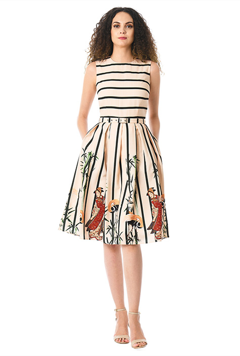 Shop Geisha print crepe belted dress | eShakti