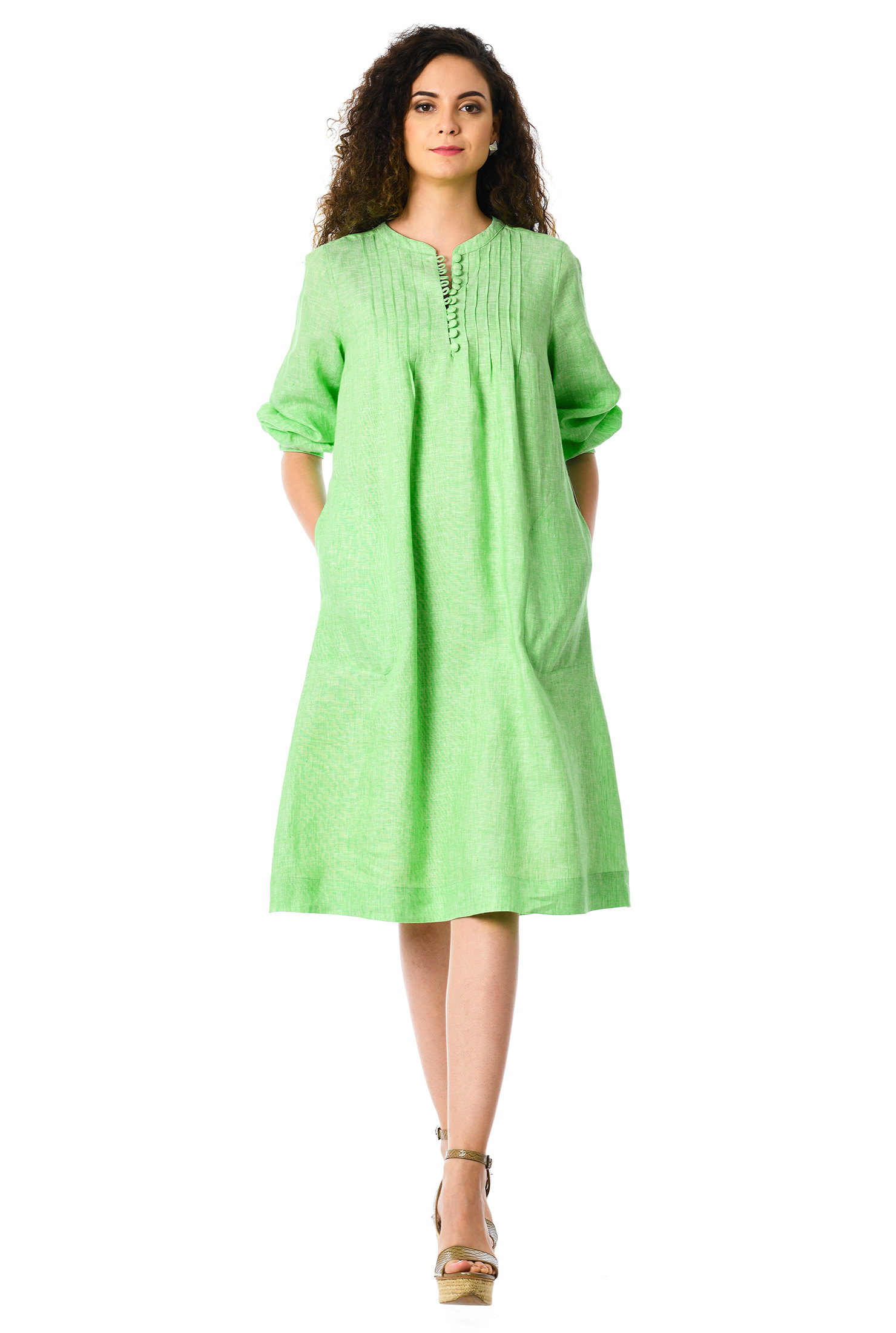 Shop Pintuck pleat linen shift dress | eShakti