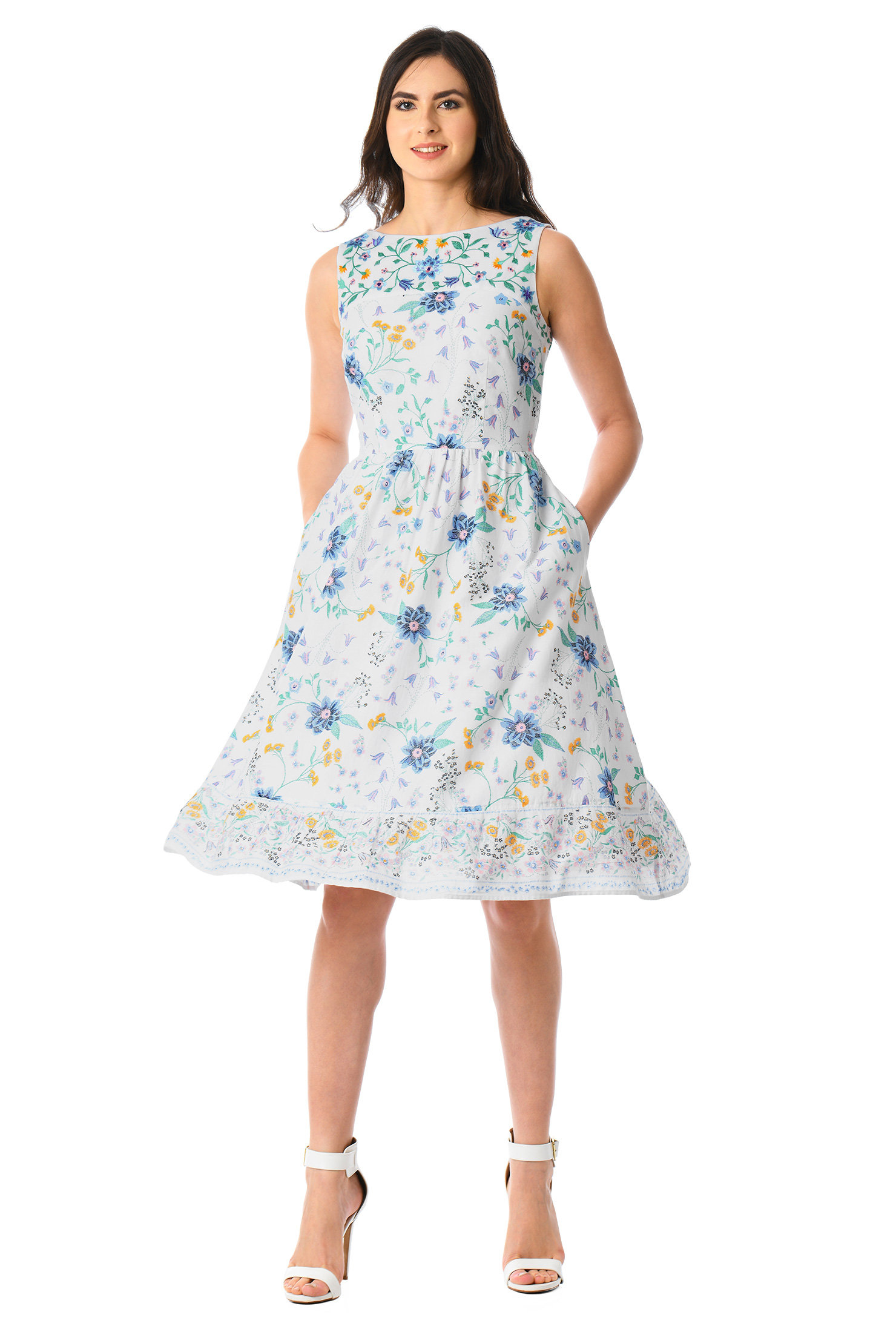 Shop Embellished floral print cotton voile dress | eShakti