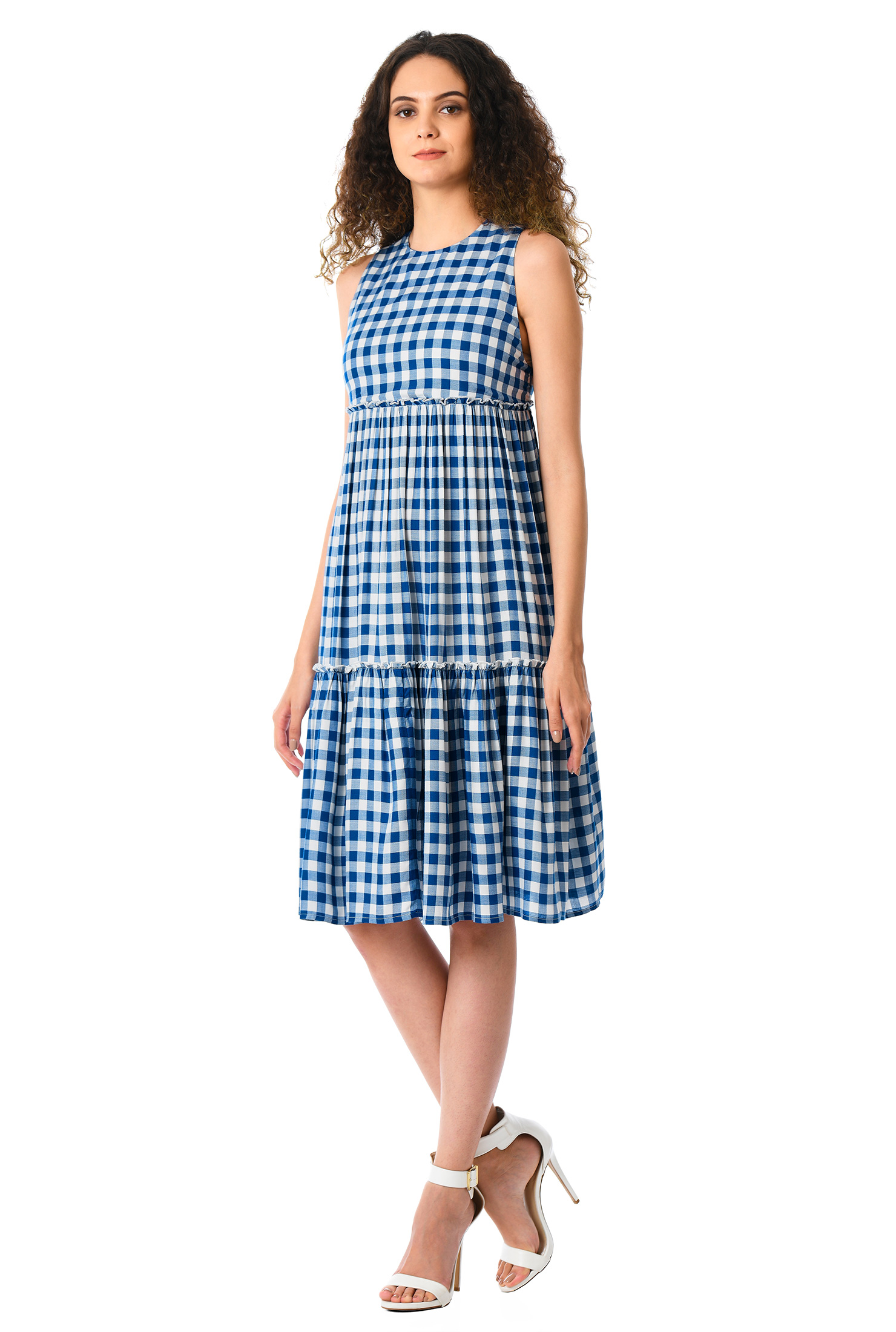 Shop Gingham check tiered shift dress | eShakti
