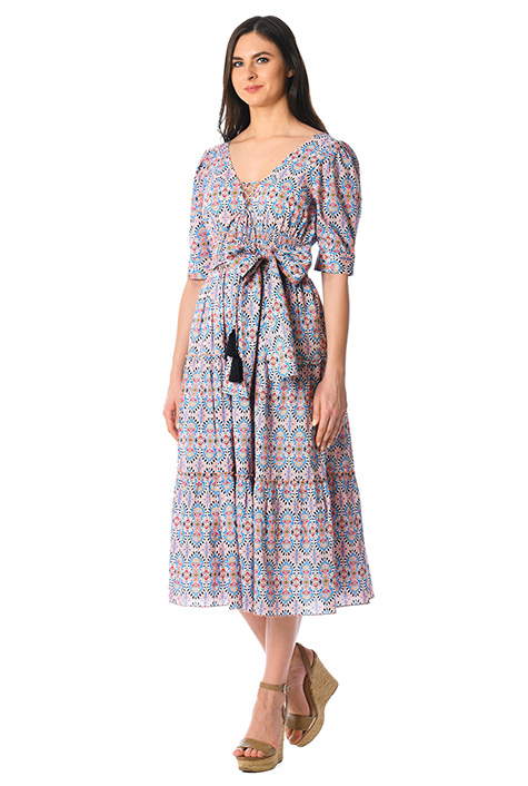Shop Floral tile print cotton ruched tier dress | eShakti