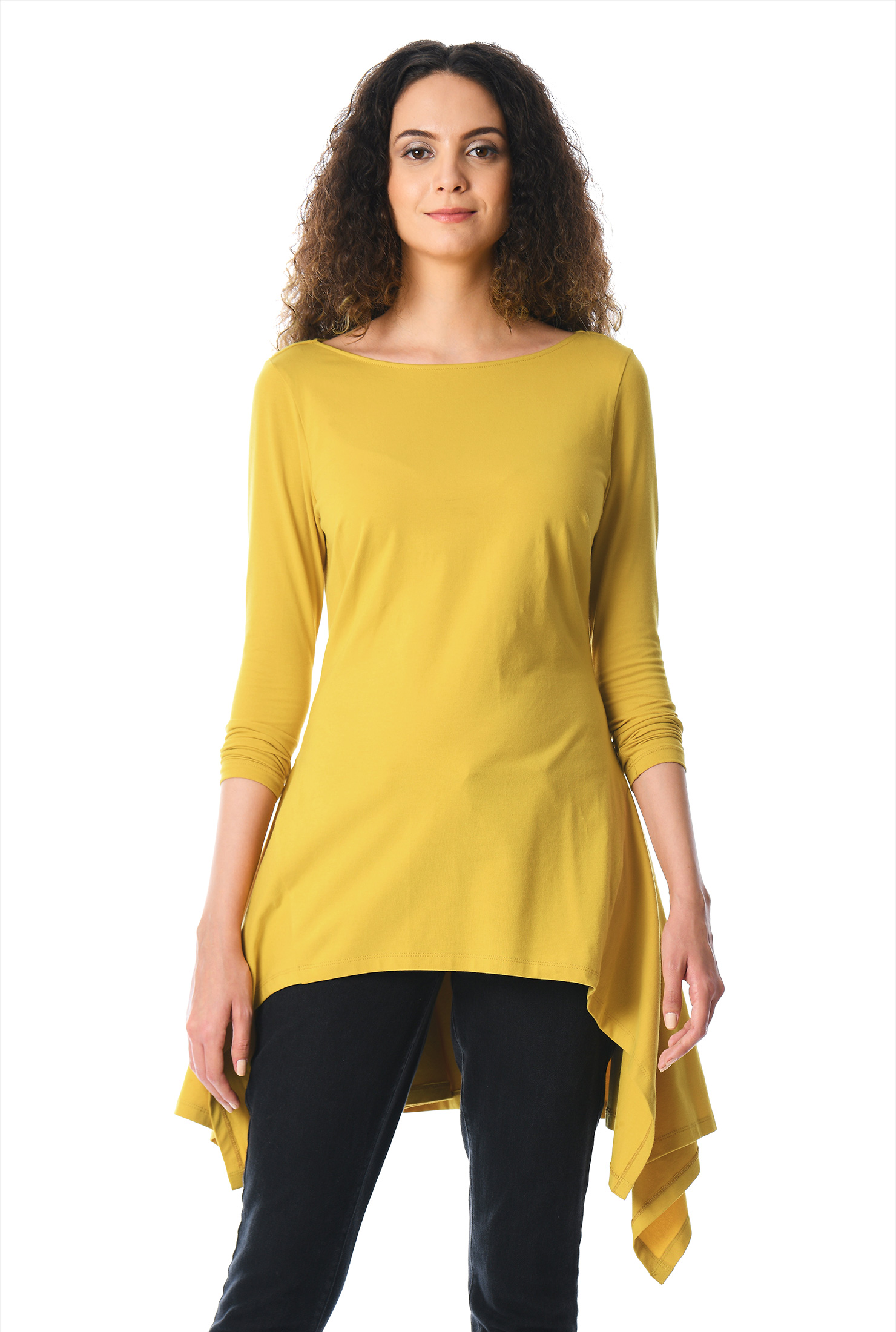 Shop Asymmetric hem cotton knit tunic | eShakti