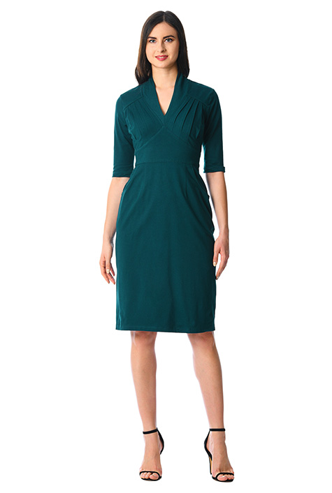 Shop Feminine pleated cotton knit sheath dress | eShakti
