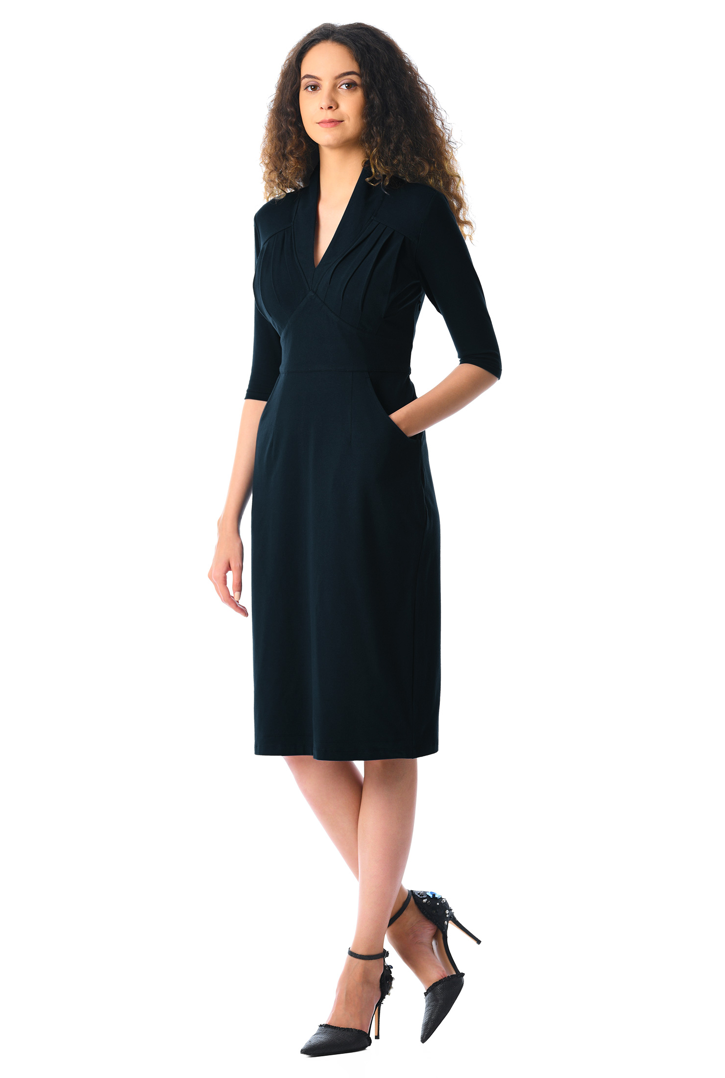 Shop Feminine pleated cotton knit sheath dress | eShakti