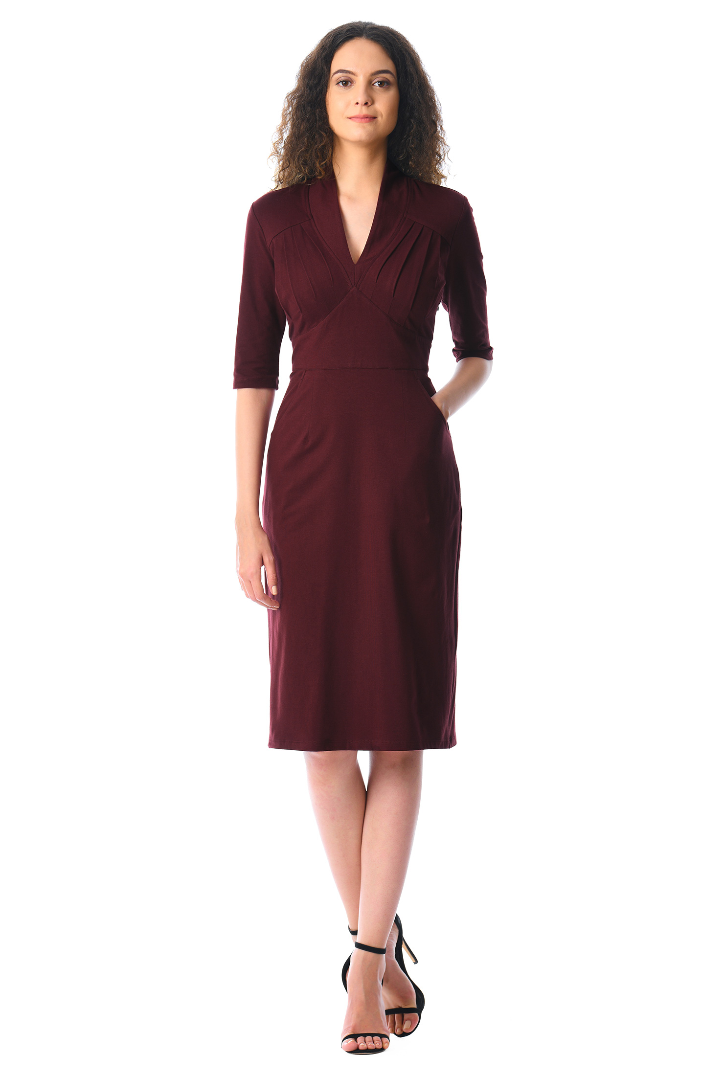Shop Feminine pleated cotton knit sheath dress | eShakti