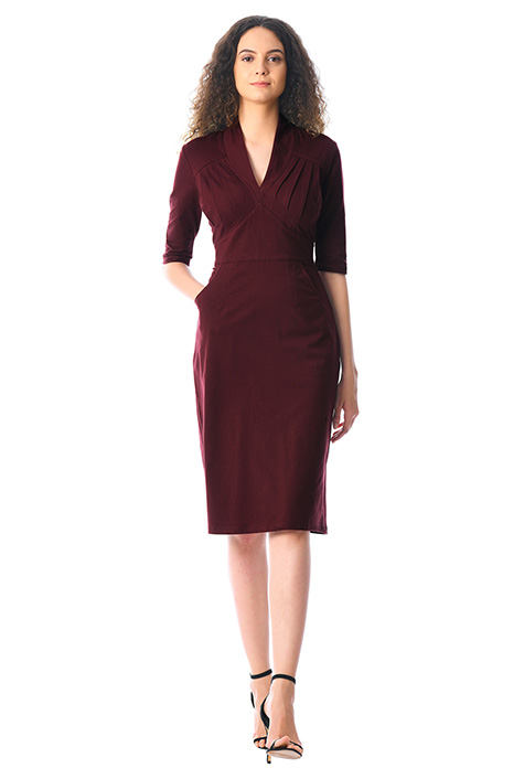 Shop Feminine pleated cotton knit sheath dress | eShakti