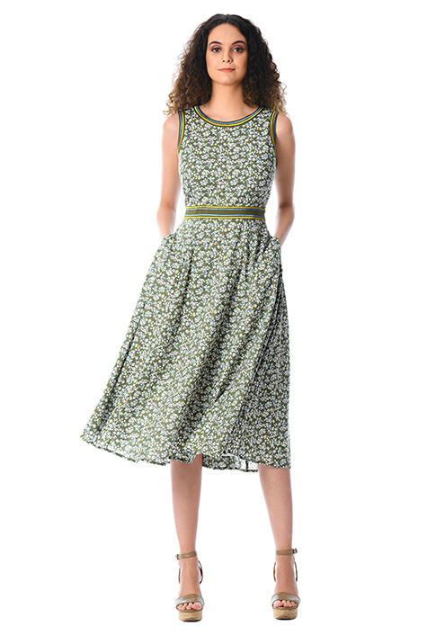 Shop Ditsy floral print embellished trim dress | eShakti