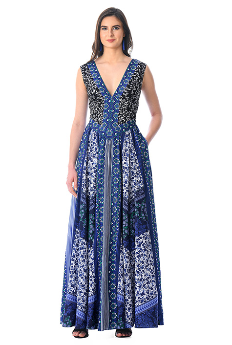 Shop Scarf print crepe maxi dress | eShakti