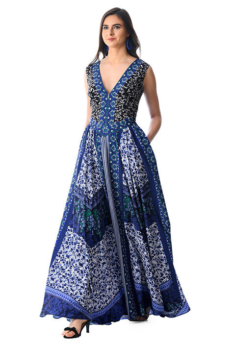 Shop Scarf print crepe maxi dress | eShakti