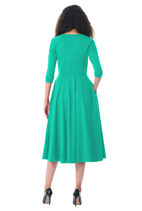 Shop Ribbon tie neck cotton knit dress | eShakti