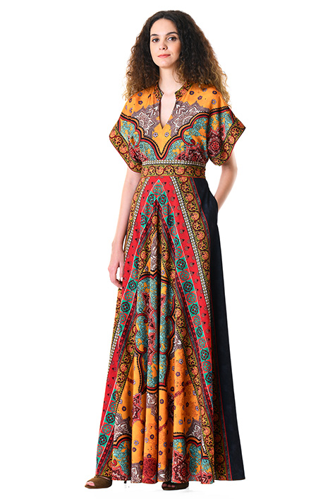 Shop Graphic scarf print crepe maxi dress | eShakti