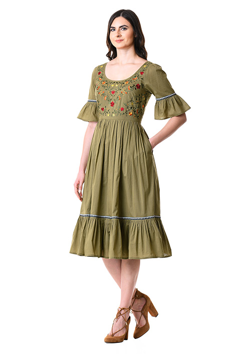 Shop Ruffle floral embellished cotton dress | eShakti