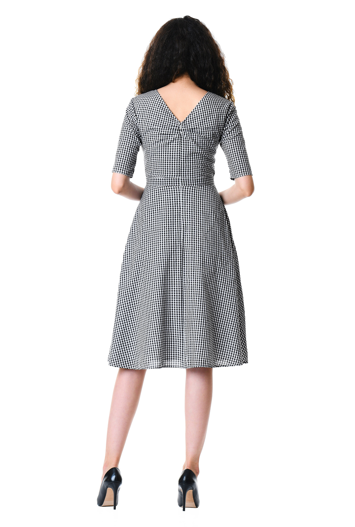 Shop Ruched gingham check cotton dress | eShakti