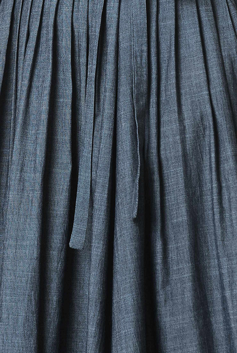 Shop Floral embellished bib cotton chambray sash tie dress | eShakti