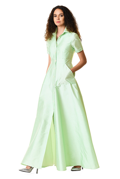Shop Trapunto waist taffeta maxi shirtdress | eShakti