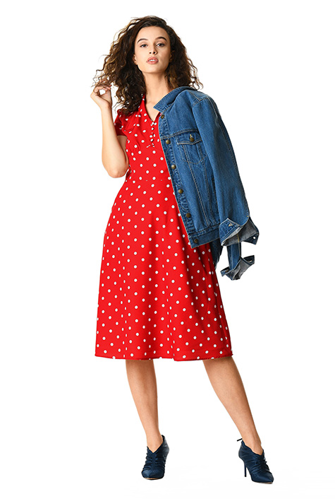 Shop Polka dot print crepe banded empire dress | eShakti