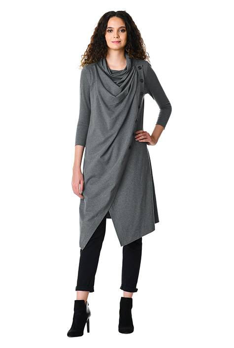 Shop Cowl neck cotton knit asymmetric wrap tunic | eShakti