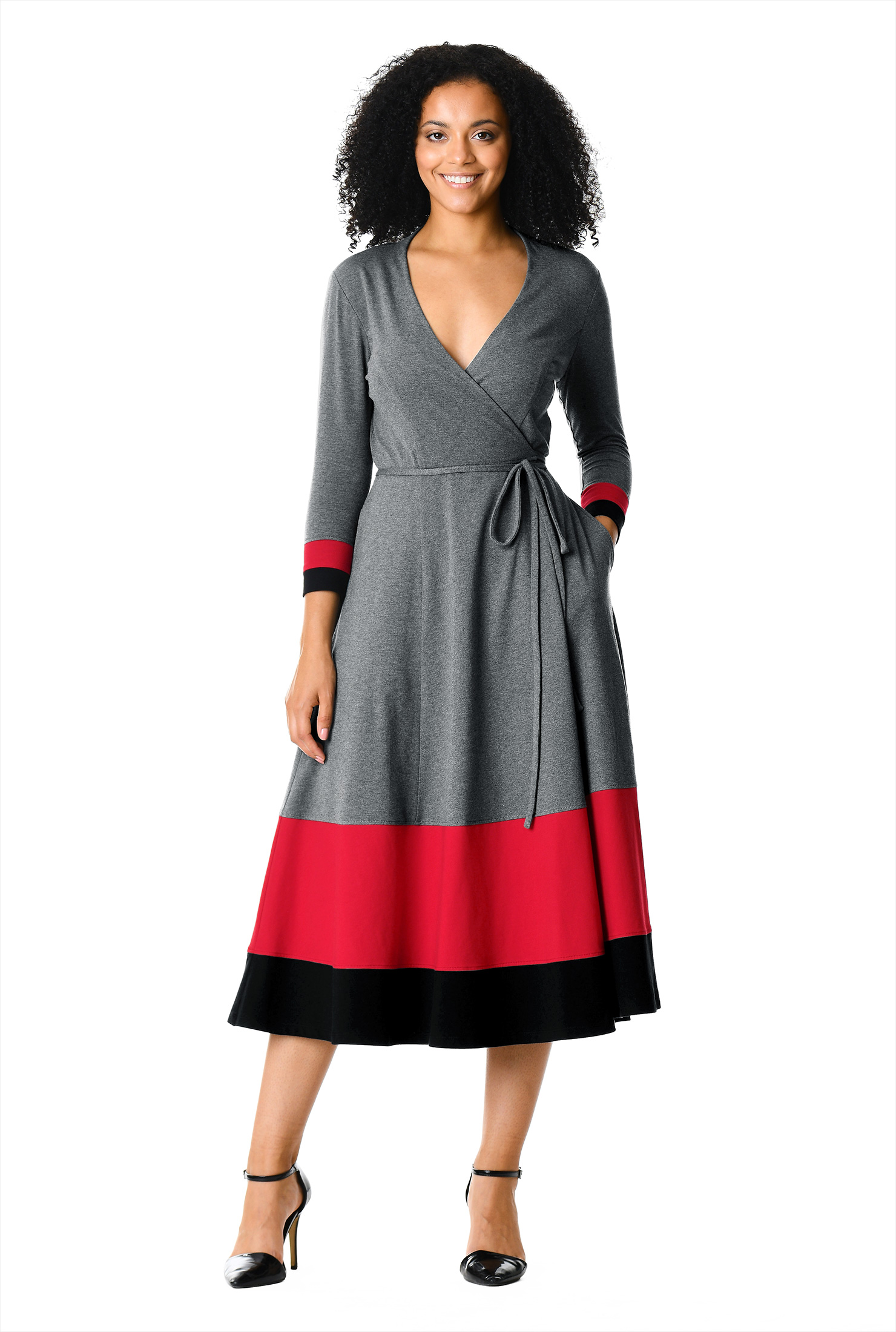 Shop Colorblock cotton knit midi wrap dress | eShakti