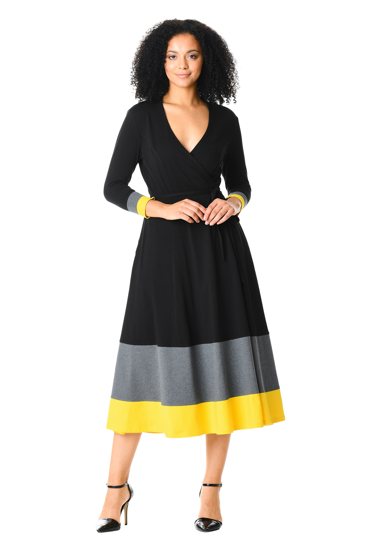 Shop Colorblock cotton knit midi wrap dress | eShakti