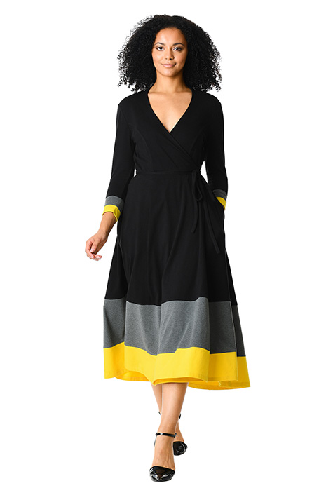 Shop Colorblock cotton knit midi wrap dress | eShakti