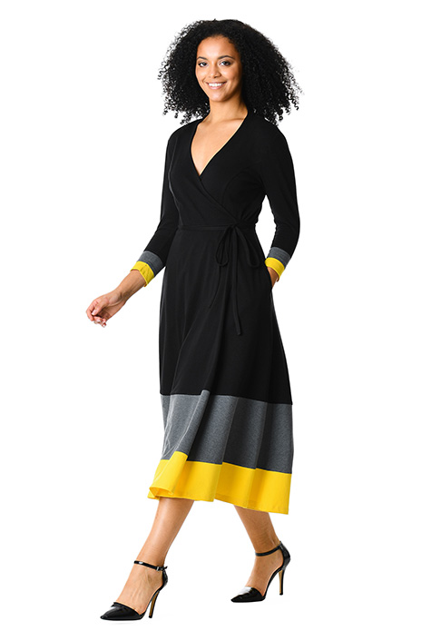 Shop Colorblock cotton knit midi wrap dress | eShakti