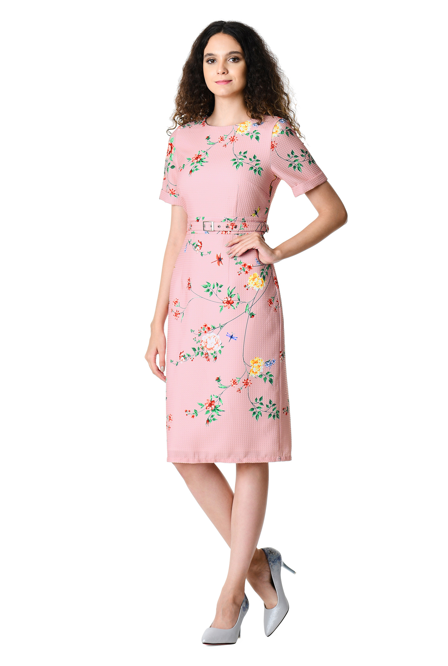 Shop Floral print belted sheath dress | eShakti