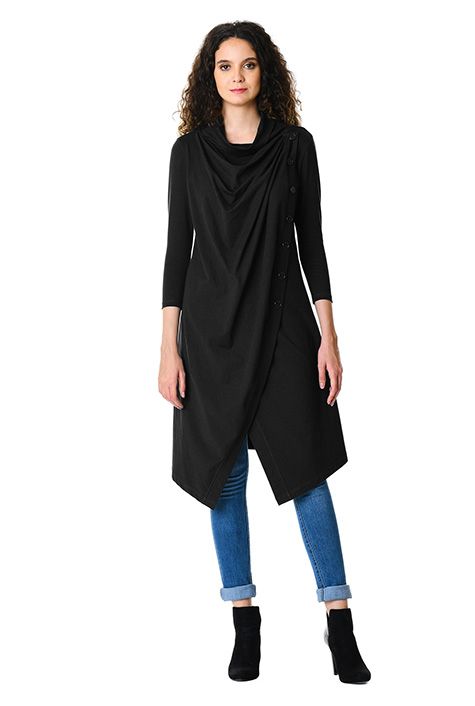 Shop Cowl neck cotton knit asymmetric wrap tunic | eShakti