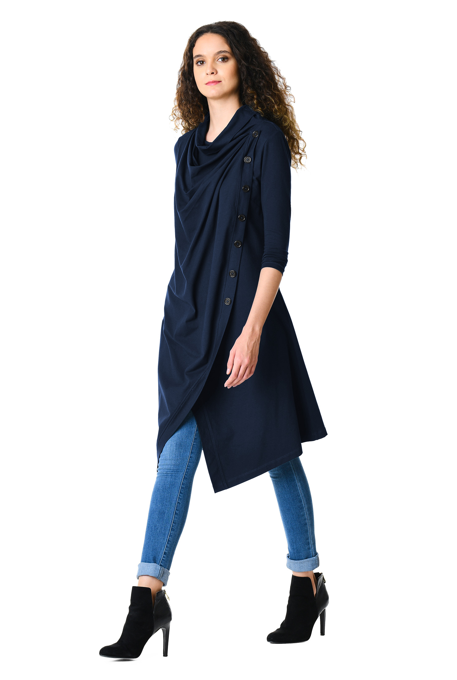 Shop Cowl neck cotton knit asymmetric wrap tunic | eShakti