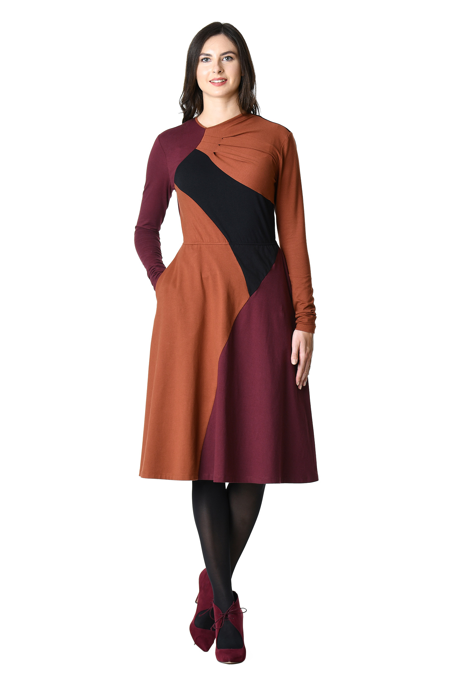 Shop Asymmetric colorblock cotton knit dress | eShakti